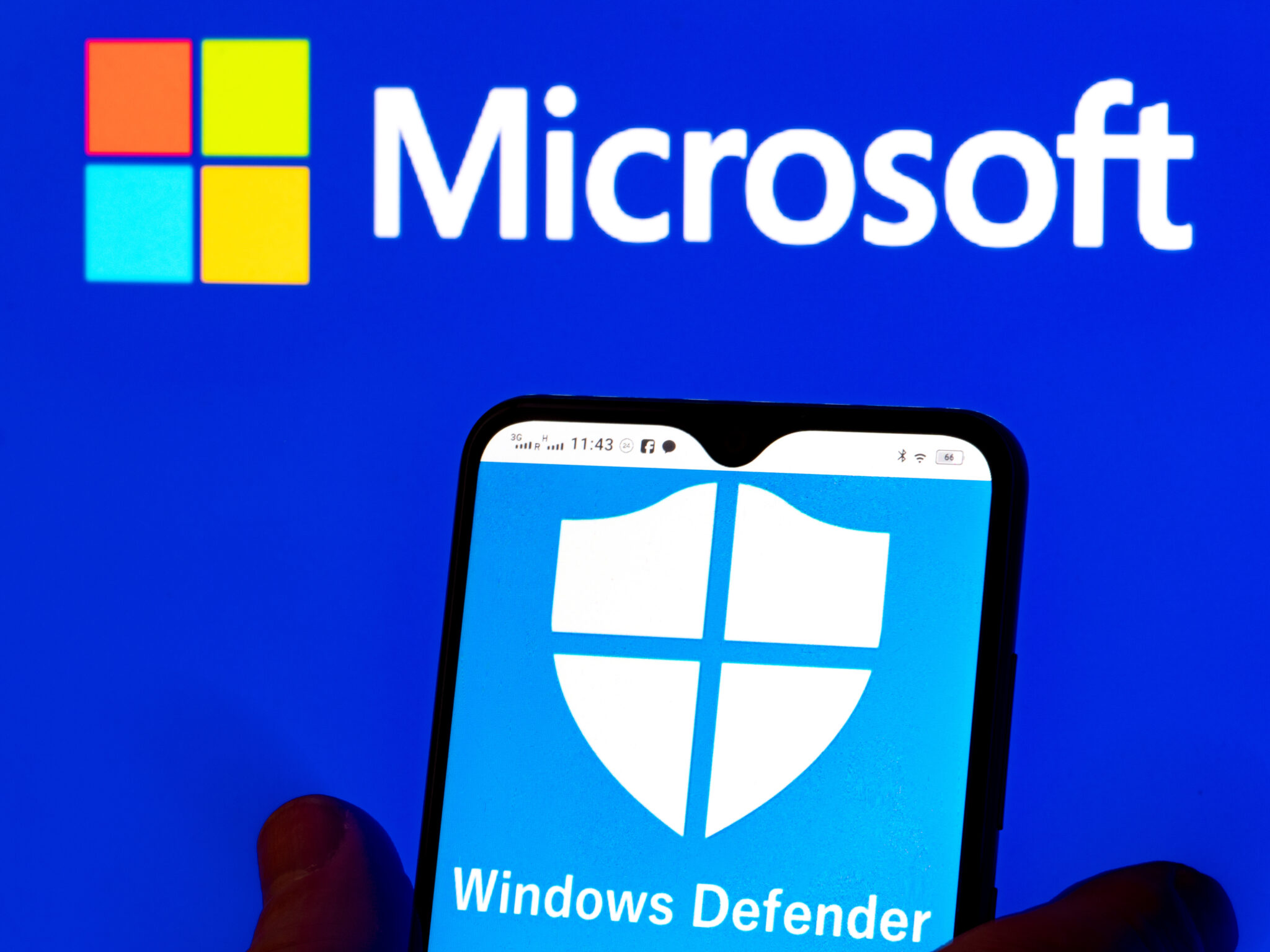 In this photo illustration, the Microsoft Windows Defender logo ...