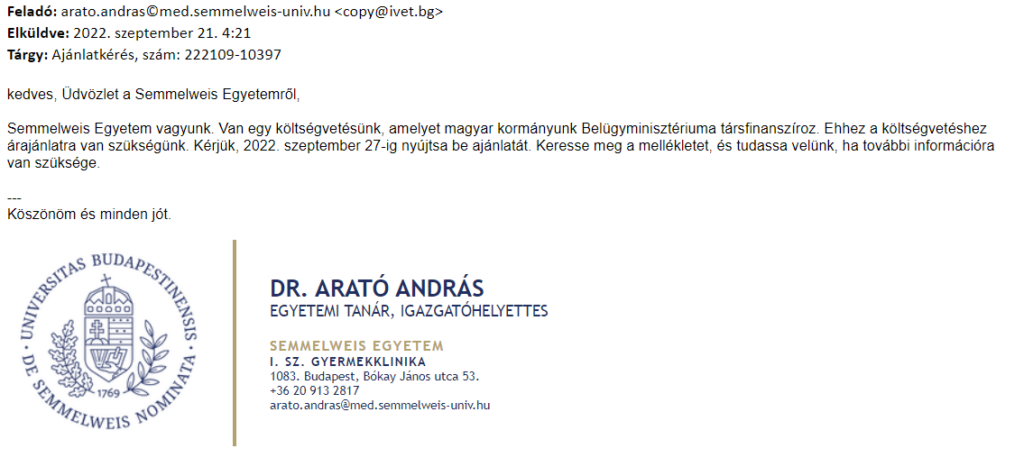 Tájékoztatás a Semmelweis Egyetem nevével és arculati elemeivel visszaélő levelekkel ...